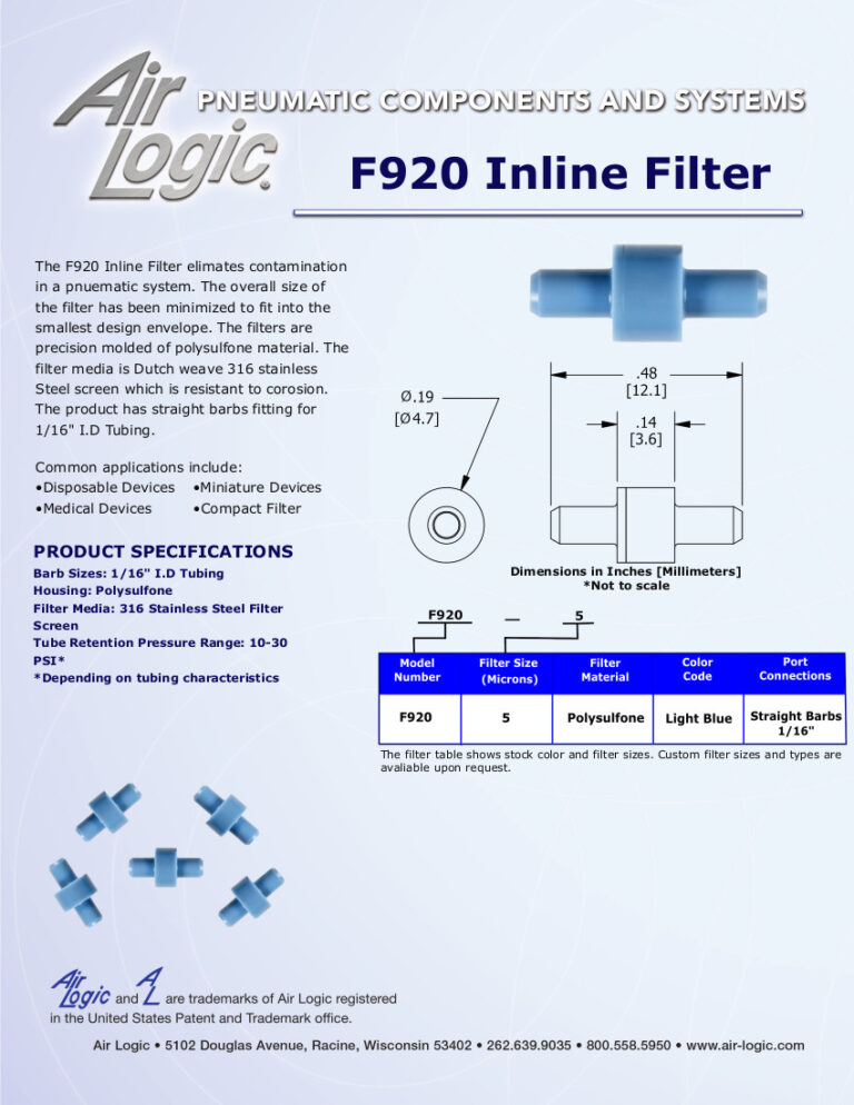 Miniature Inline Filter with straight ports – Pneumatic Systems